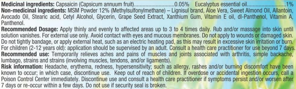 Sweet Relief MSM Cream - Capsaicin Eucalyptus Oil – Natural Health Garden